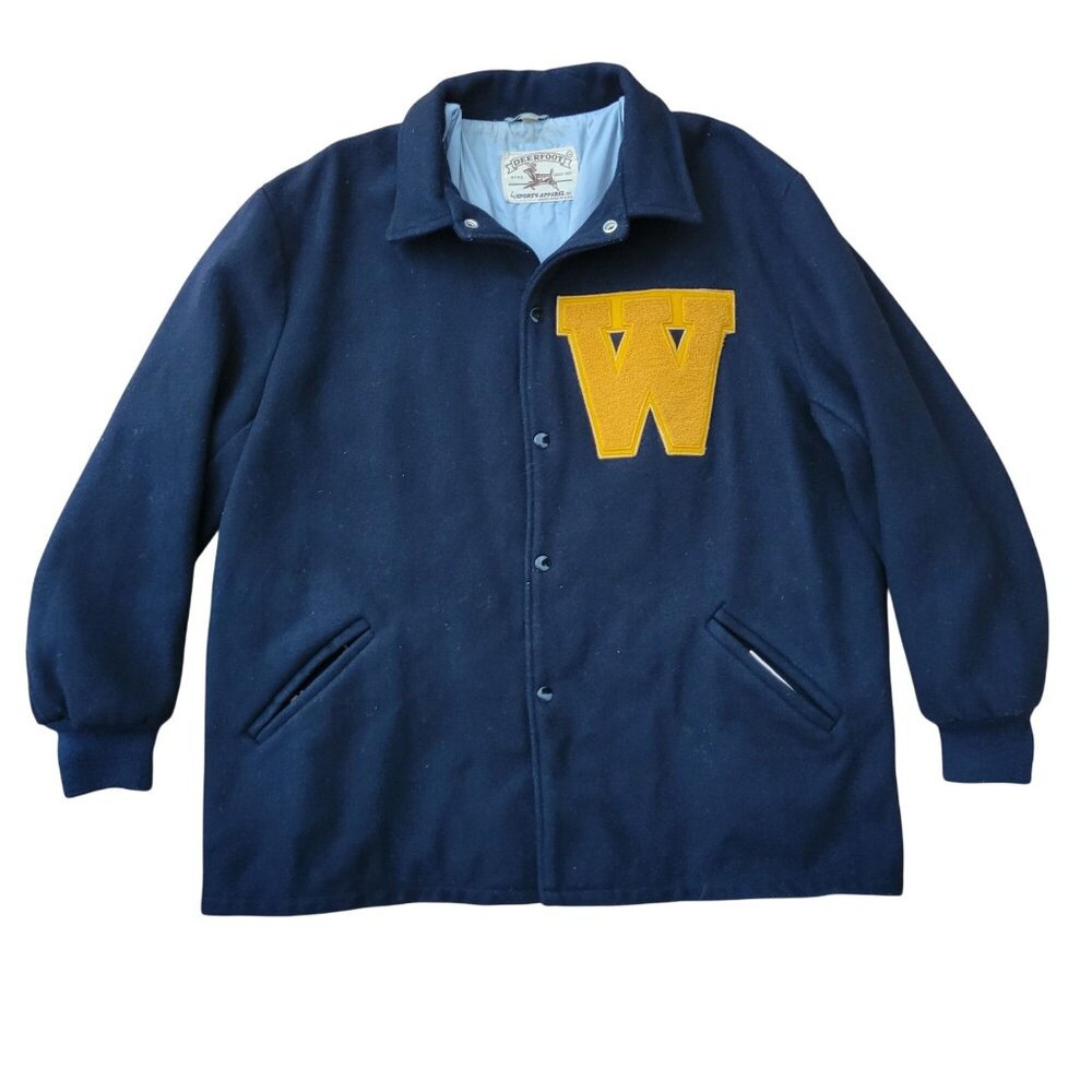 Vintage Deerfoot Wool Letterman Jacket Yellow W Patch… - Gem